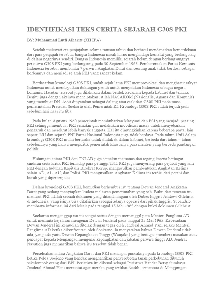 Identifikasi Teks Cerita Sejarah G30S Pki | PDF