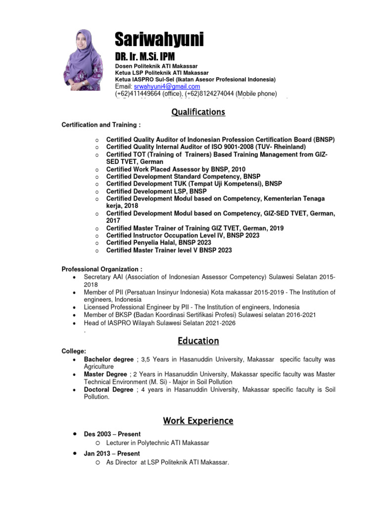 00 CV Sari 2024 | PDF | Qualifications | Vocational Education