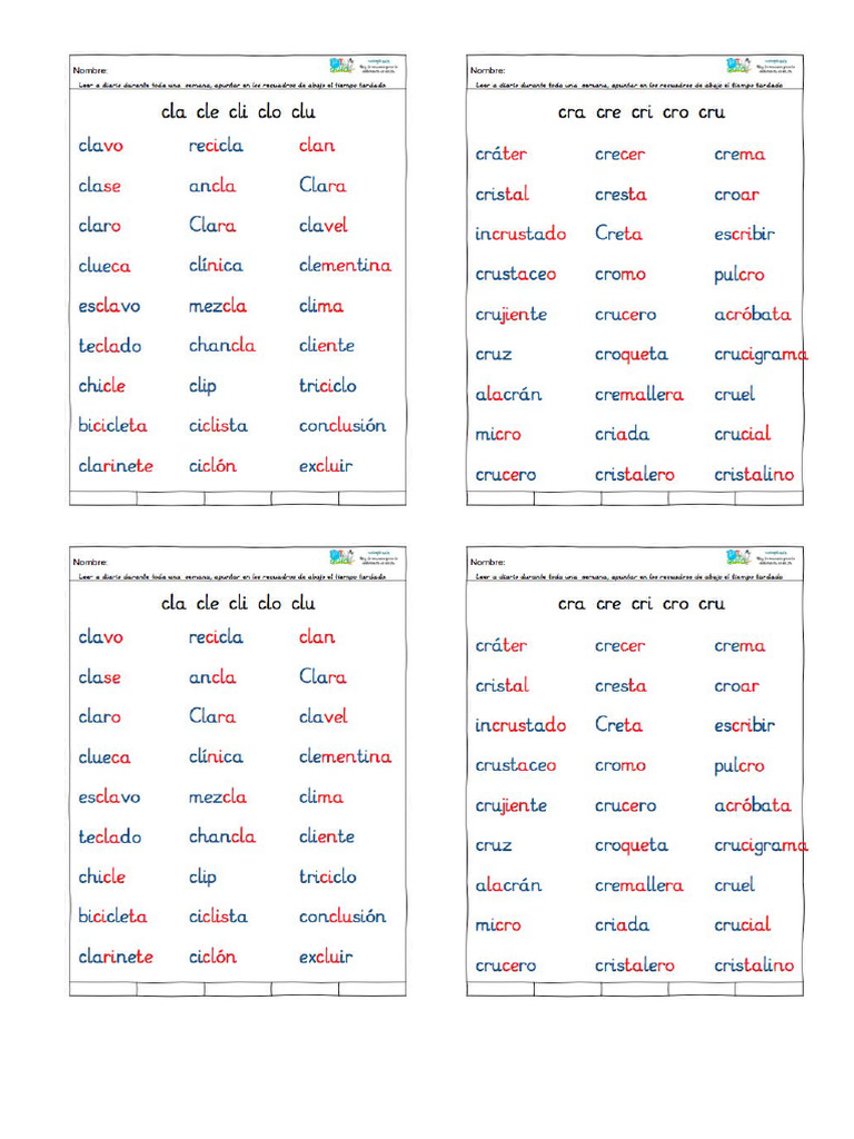 Palabras Con CL | PDF