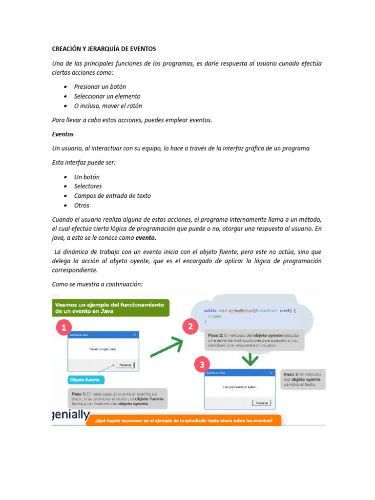 Leccion 2 CREACIÓN Y JERARQUÍA DE EVENTOS | PDF | Java (lenguaje de programación) | Interfaces ...