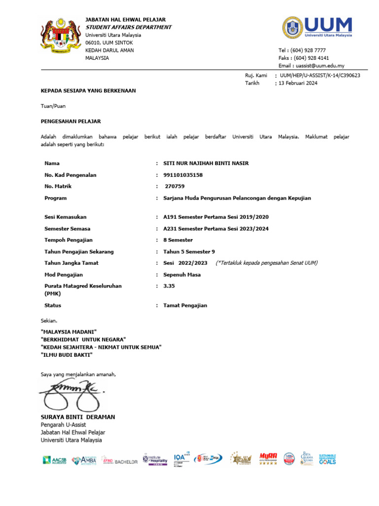 Surat Tamat Pengajian | PDF