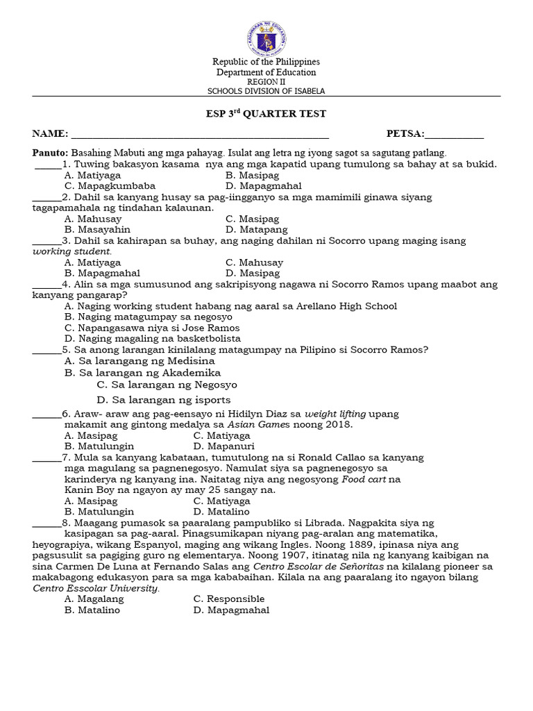 3rd Quarter ESP-2023 | PDF