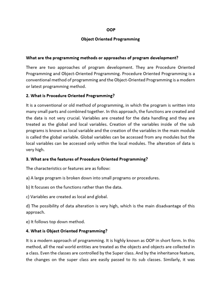 OOP vs Procedure Oriented Programming | PDF | Computers