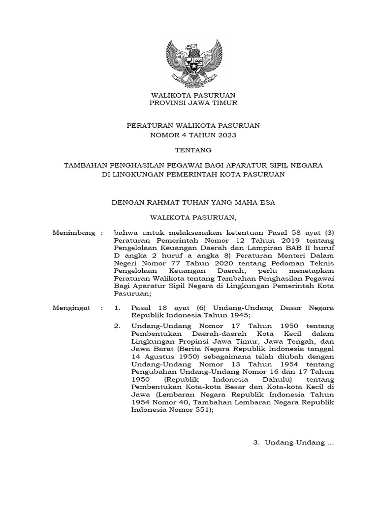 Perwa 4-2023. TPP 2023 | PDF | Pengelolaan Keuangan & Uang