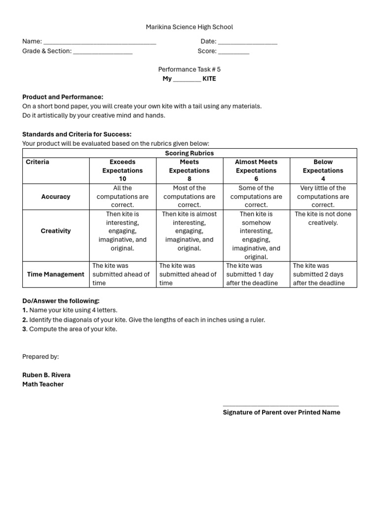 MATH Peta Kite | PDF | Rubric (Academic)