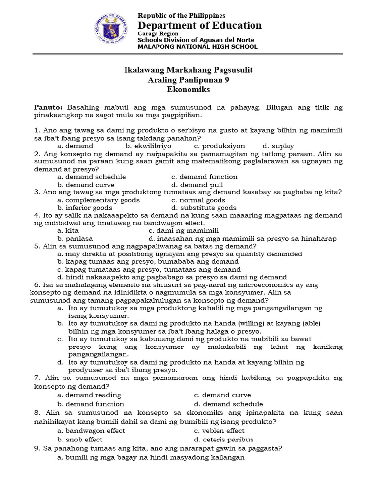 AP9 2nd Quarter Exam | PDF