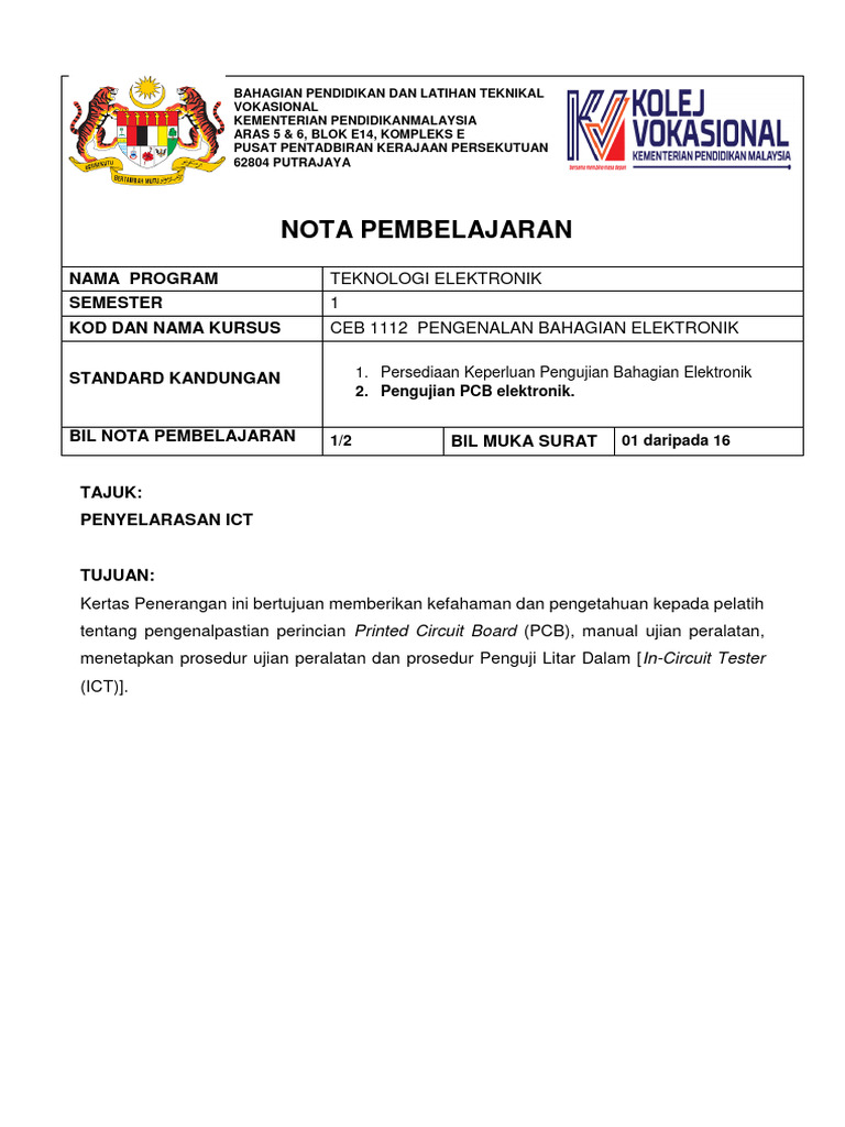 Nota 2 - 1 Pengenalan Bahagian Elektronik | PDF