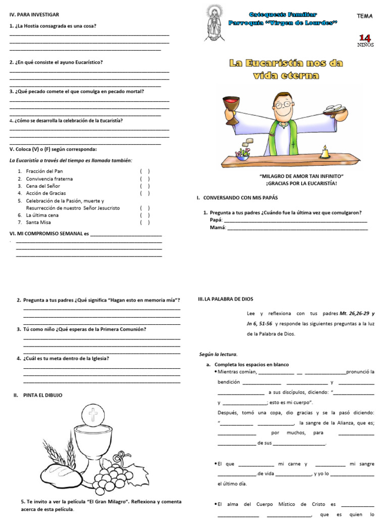 Tema 14 Eucaristía Niños | Descargar gratis PDF | eucaristía ...