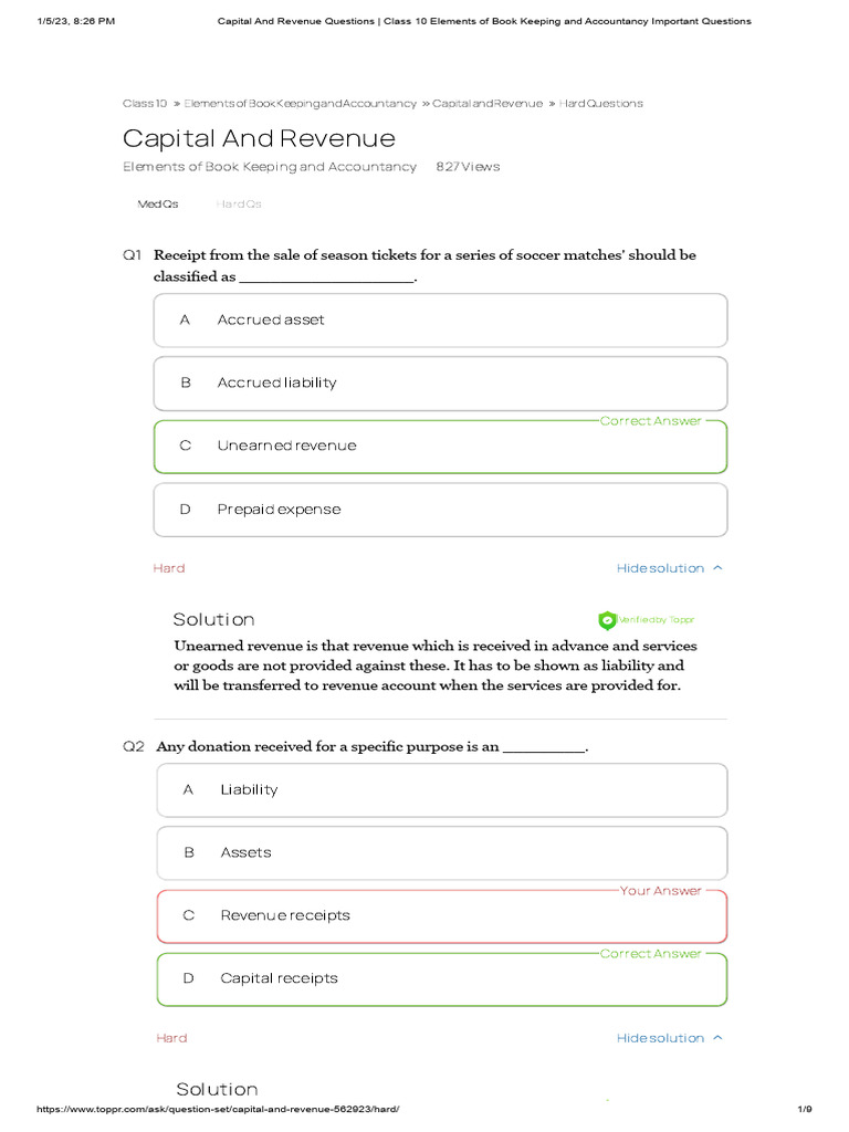 01 Capital and Revenue Questions - Class 10 Hard Questions | PDF ...
