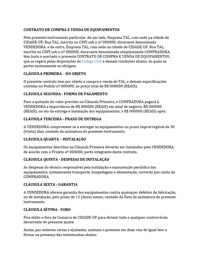 Contrato de Compra e Venda de Equipamentos | PDF