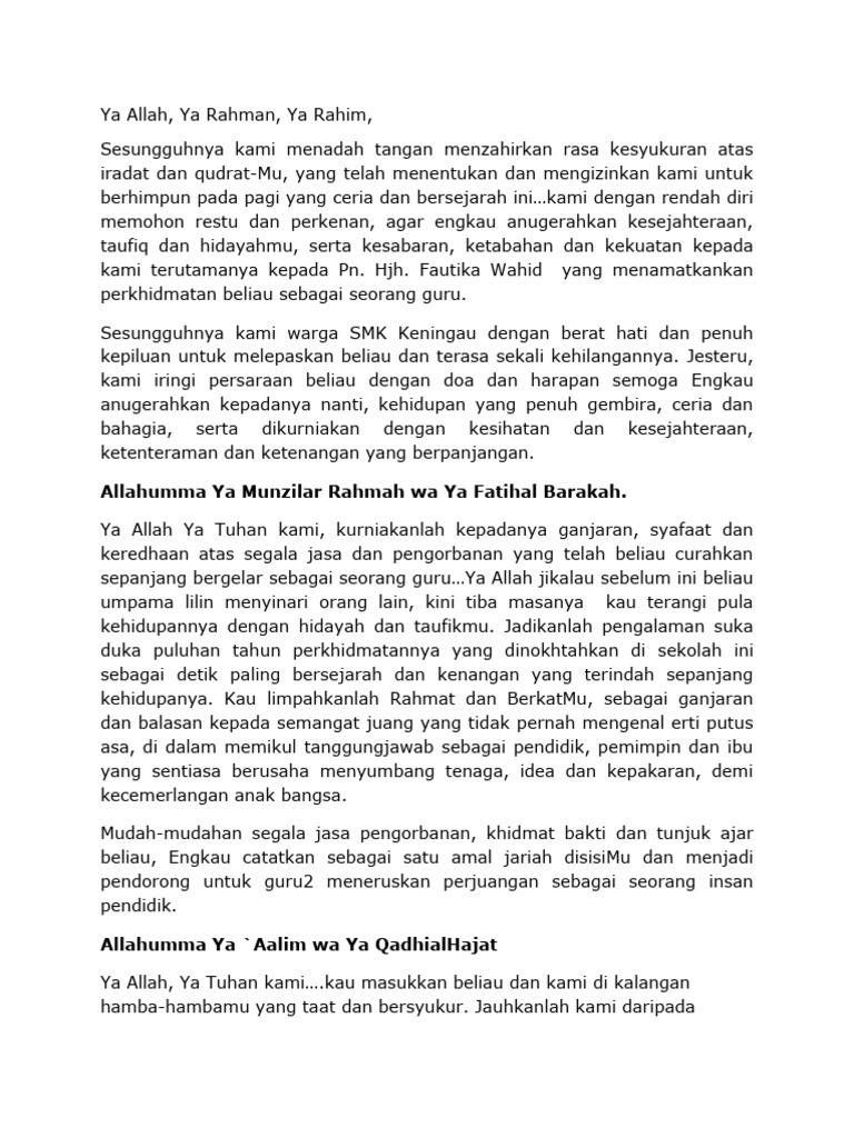 Doa Persaraan Guru Penuh Makna | PDF