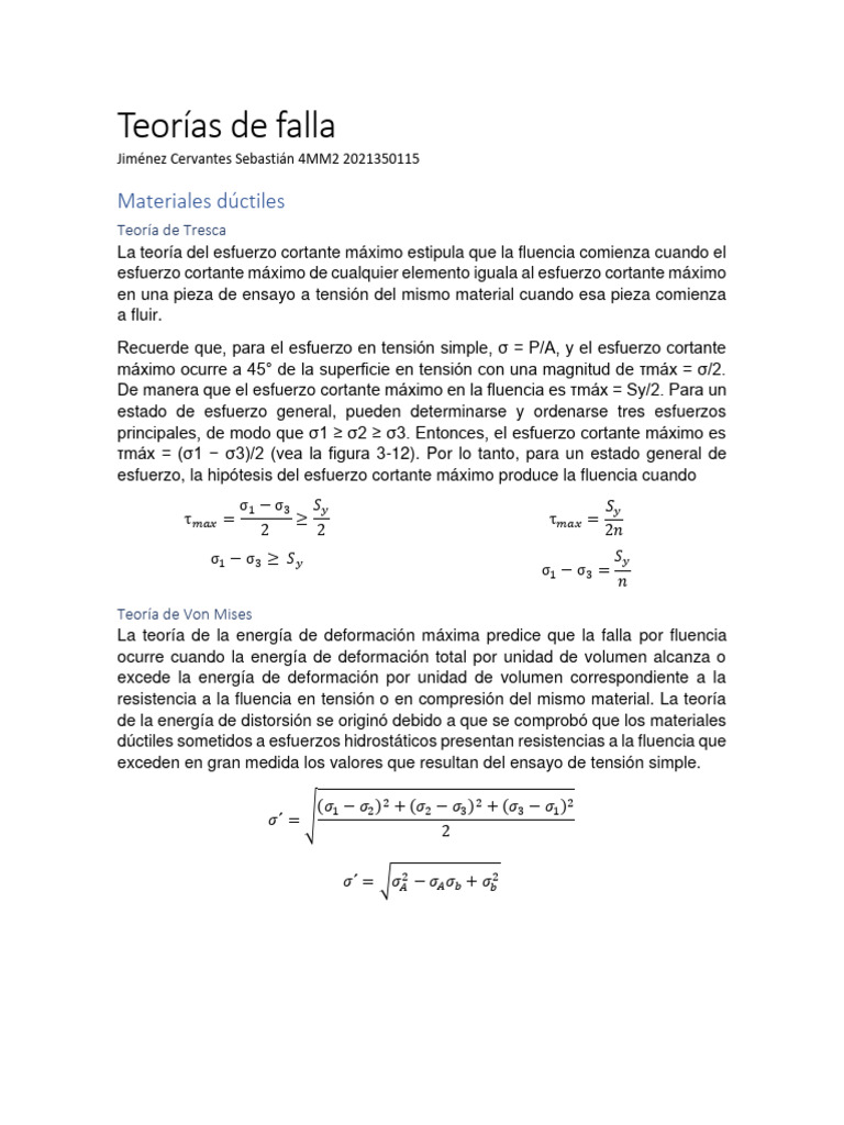 Teorías de Falla | PDF | Deformación (ingeniería) | Estrés (Mecánica)