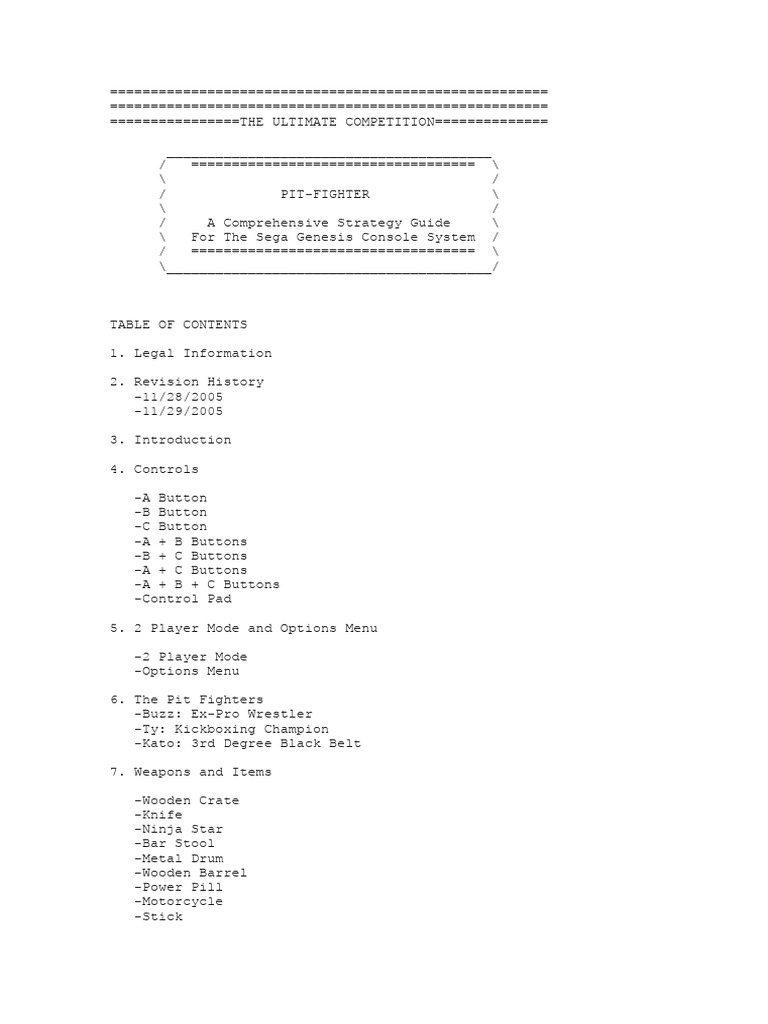 Pit Fighter Move List | PDF