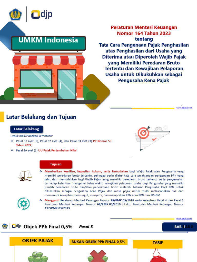 Slide PMK-164 - 2023 PPH Final UMKM Dan Pengukuhan PKP | PDF