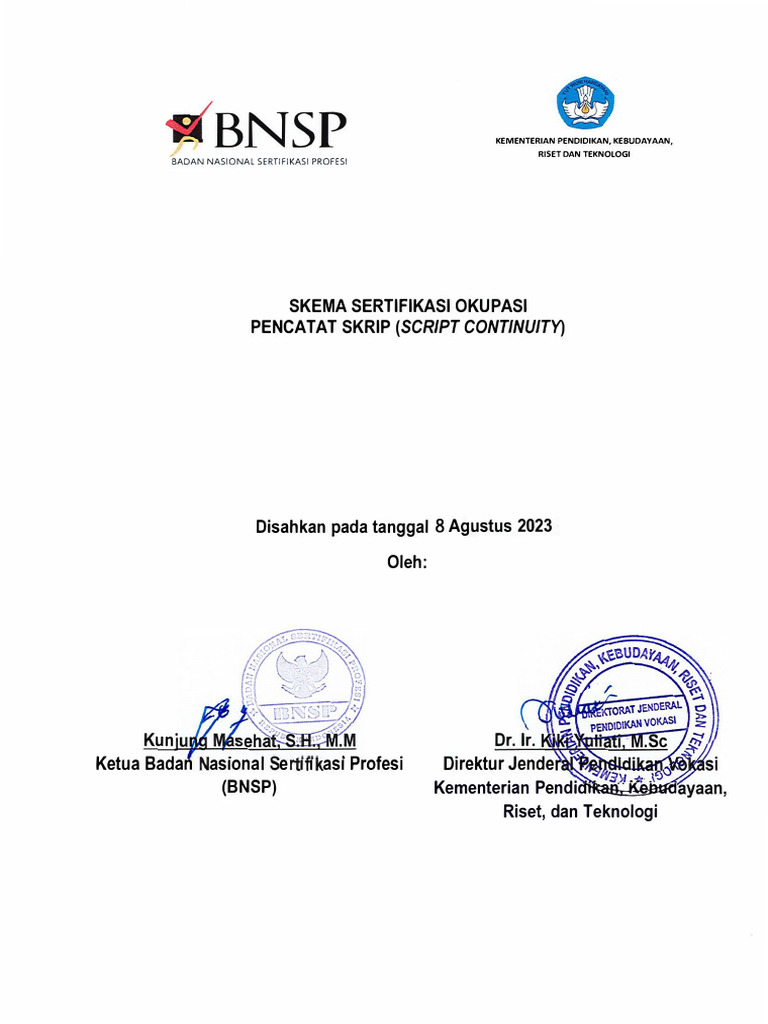 Skema Sertifikasi Okupasi Pencatat Skrip (Script Continuity) | PDF