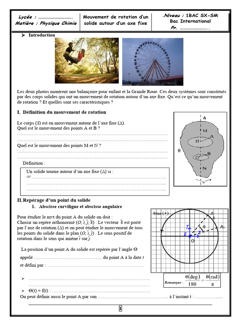 Cours Rotation 1bac Biof' | PDF | Mouvement de rotation | Géométrie ...