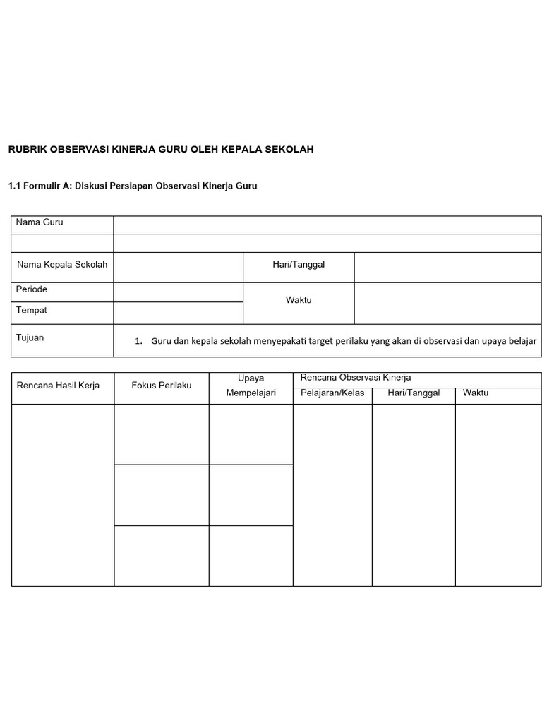 Rubrik Observasi Kinerja Guru Oleh Kepala Sekolah | PDF