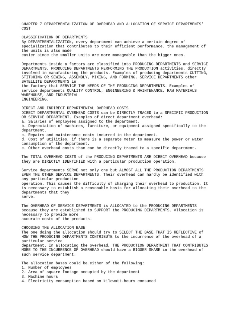 Chapter 7 Departmentalization of Overhead and Allocation of Service Departments' Cost | Download ...