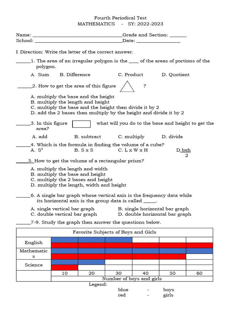 4Q TQ Math4 | PDF | Area | Length