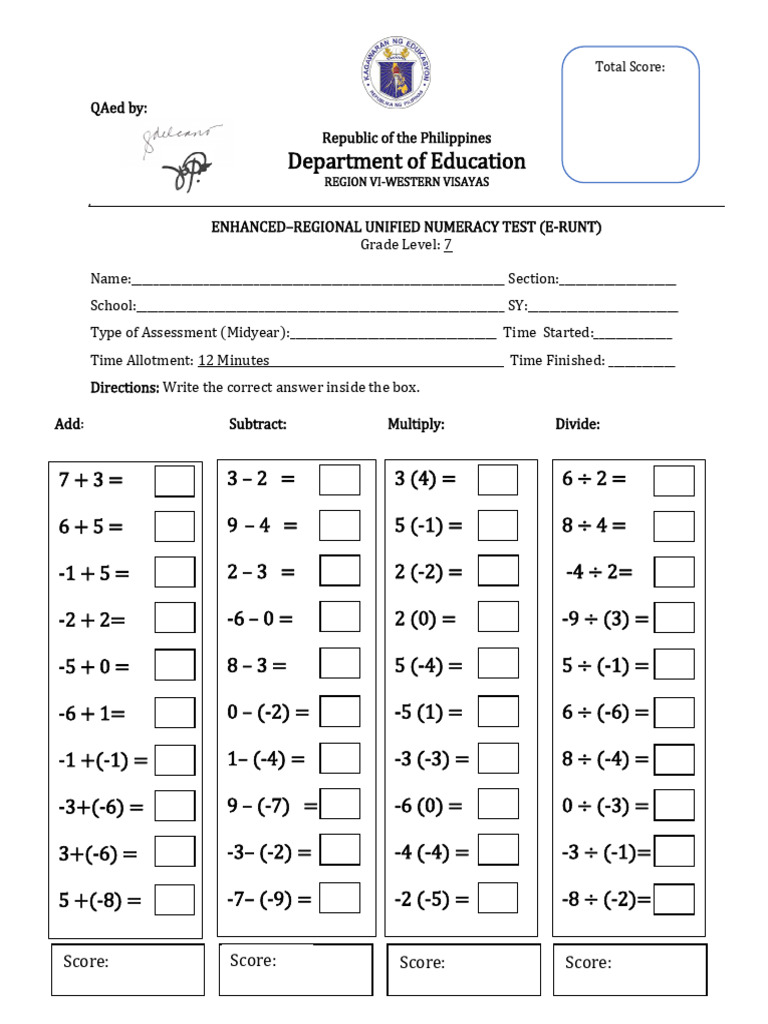 Grade 7 Enhanced Numeracy Test | PDF