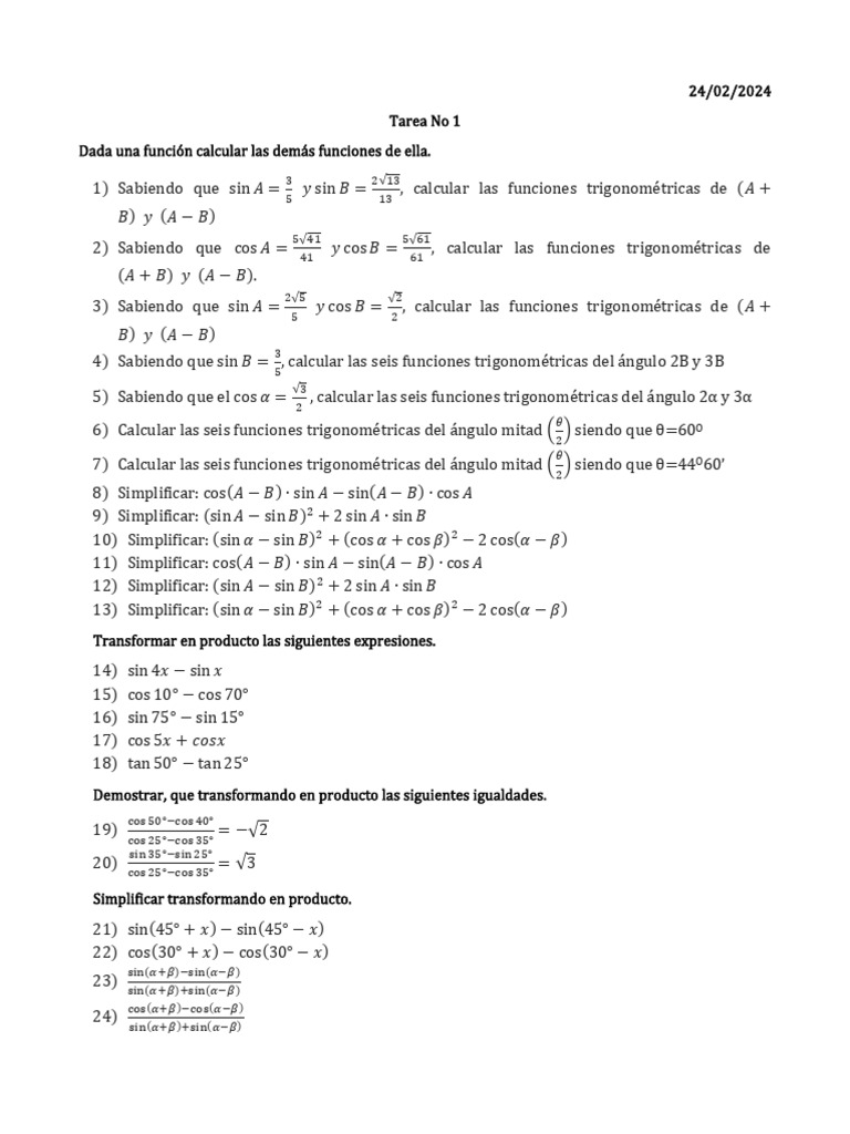 Problemas de Trigonometría Avanzada | PDF | Funciones trigonométricas ...