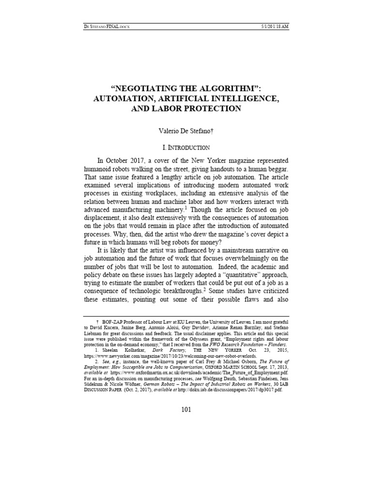 De Stefano CLLPJ 41-1 FINAL Negotiating the Algorithm | PDF ...