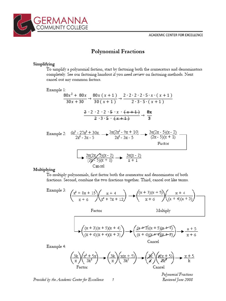 Polynomial Fractions | PDF | Factorization | Computational Science
