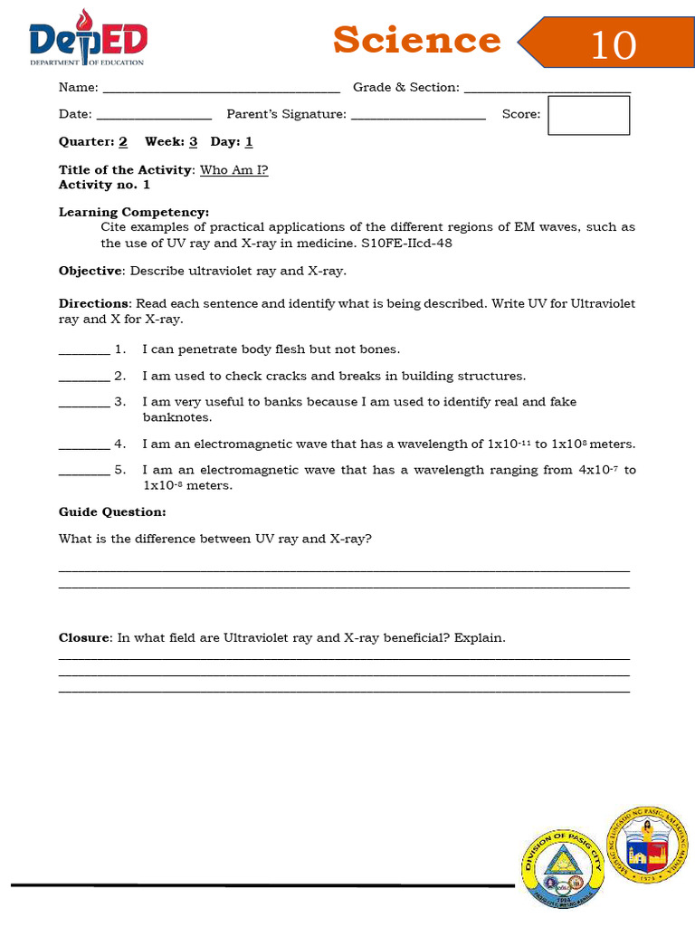Science 10 - Q2 - DW9 | PDF | Ultraviolet | Sunscreen