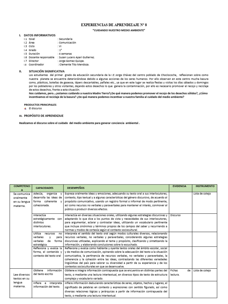 Eda #8-Vii Ciclo - 1° | PDF | Residuos | Comunicación no verbal