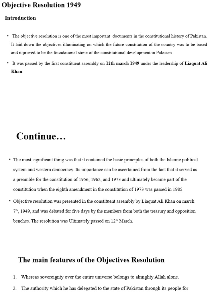 Objective Resolution 1949: Pakistan's Constitutional Foundation | PDF ...