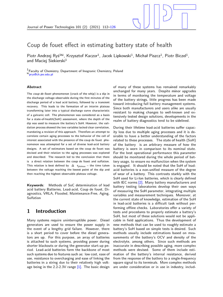 Estimating Battery Health Coup de Fouet | PDF | Electricity Estimating Battery Health Coup de Fouet | PDF | Electricity