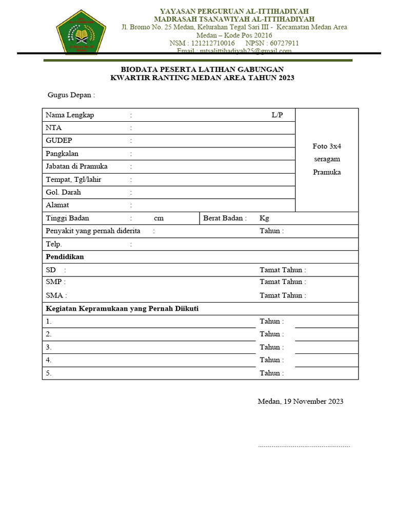 Biodata Peserta Latihan Gabungan | PDF