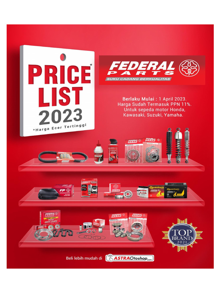 Daftar Harga Sparepart Federal | PDF