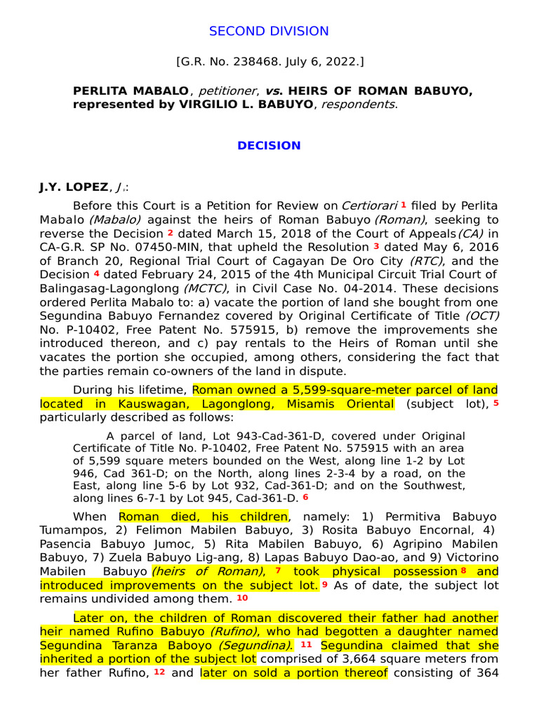 Mabalo v. Heirs of Babuyo | PDF | Concurrent Estate | Property