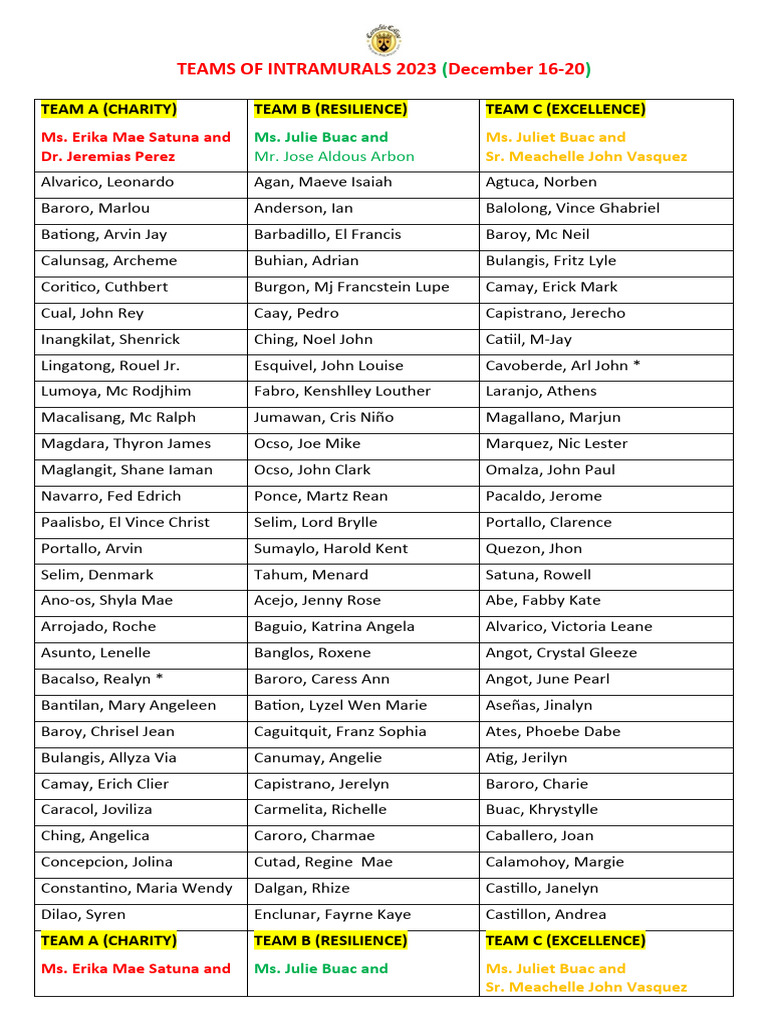 Yes 11 20 23 TEAMS Intrams 2023 | PDF