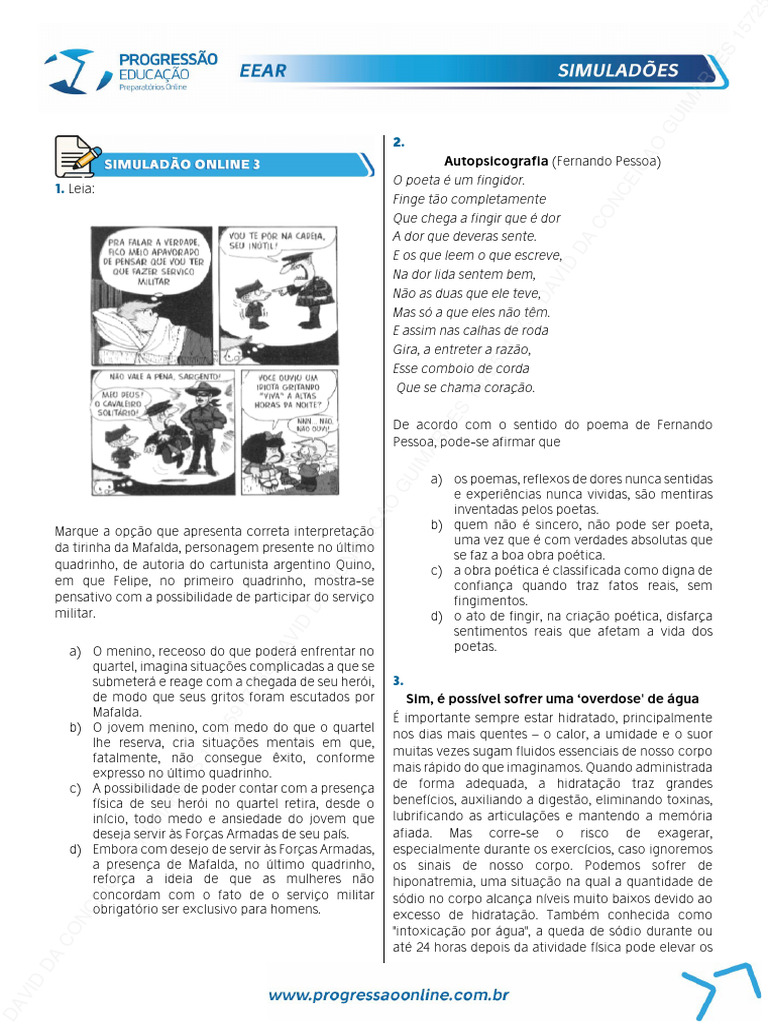 Simulado EEAR | PDF | Assunto (gramática) | Dor
