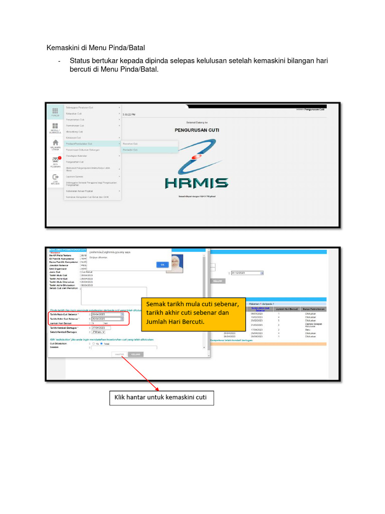 Pinda ATAU Batal CUTI HRMIS | PDF