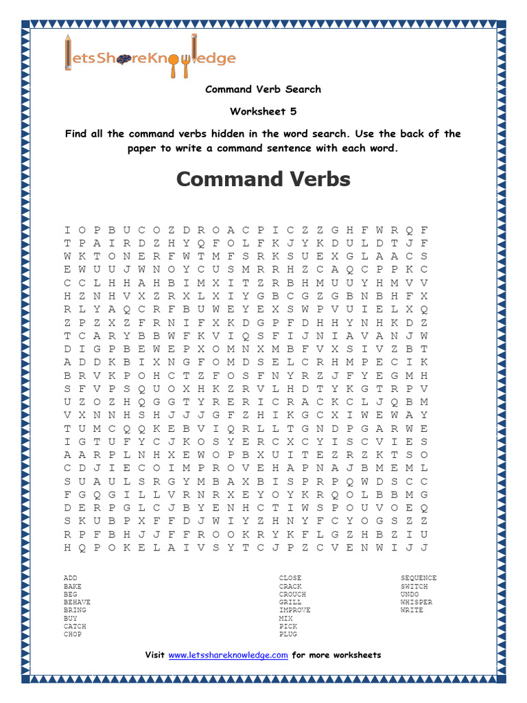 Command Verbs Grade 4 English Resources Printable Worksheets w5 | PDF ...