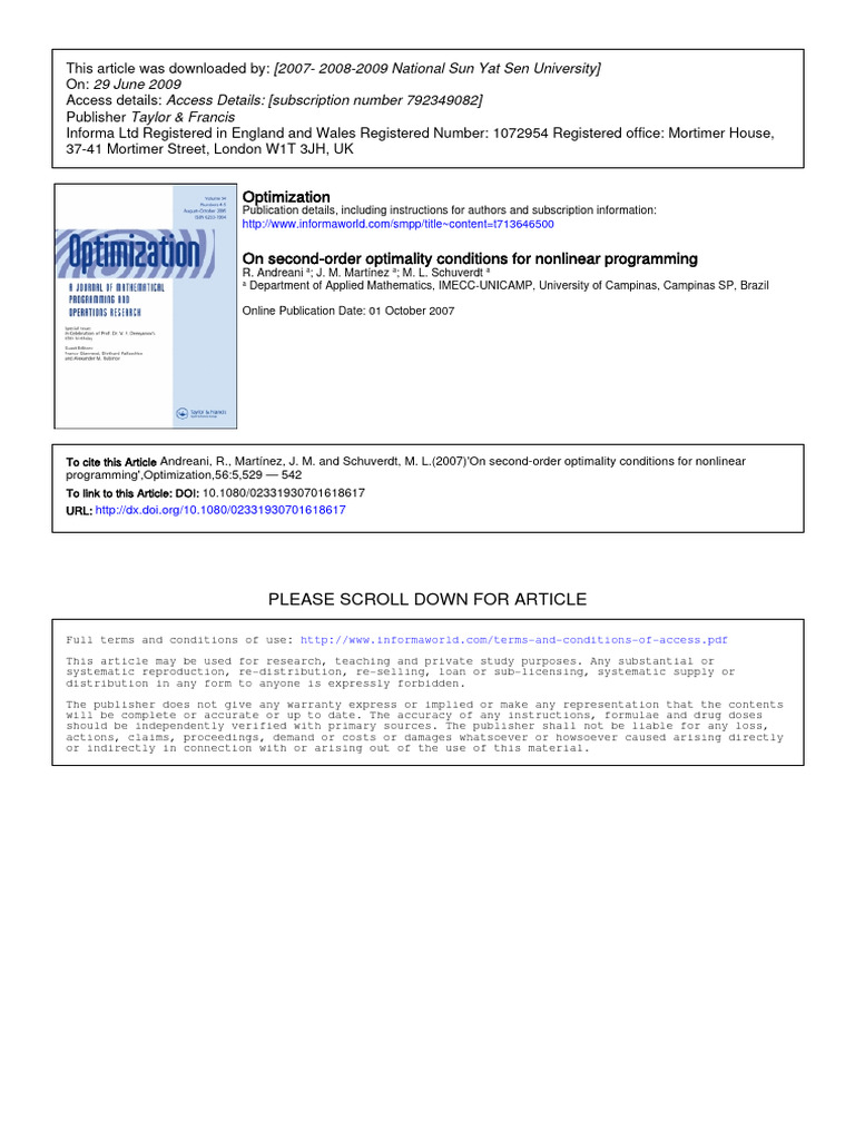 Andreani2007 - On Second-Order Optimality Conditions For Nonlinear Programming | PDF | Computers