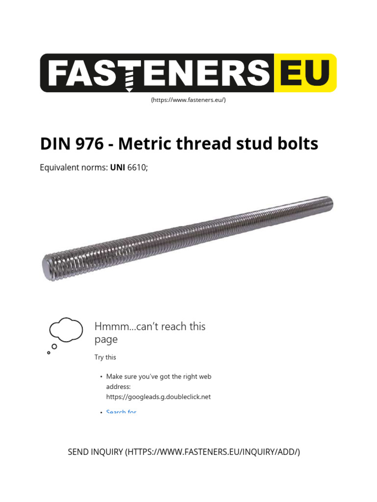 DIN 976 - Metric Thread Stud Bolts | PDF | Screw
