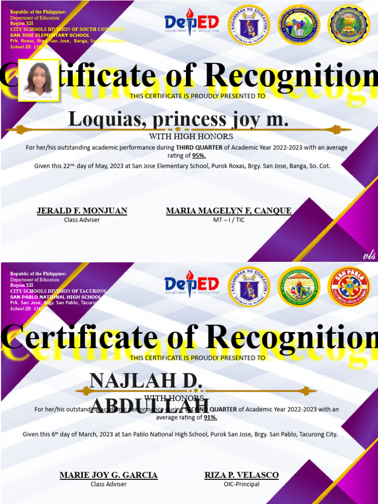 CERTIFICATES-FOR-RECOGNITION-2nd-quarter (1) SAN PABLO | PDF