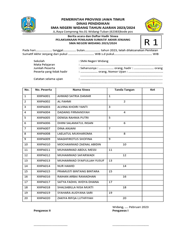 Berita Acara Pas 2023 | PDF