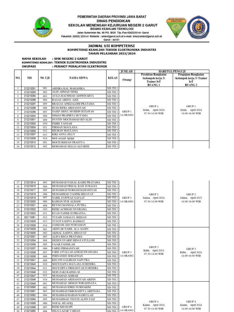 Jadwal Ukk Tei 2024 - 2 | PDF