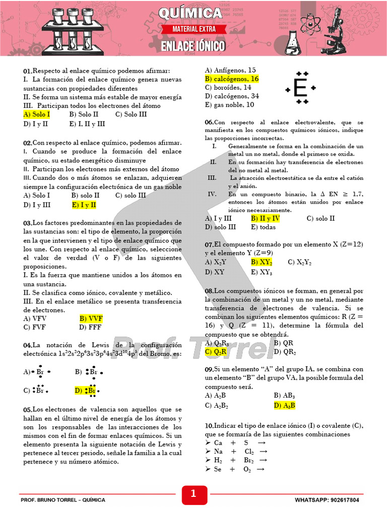 ENLACE IONICO Material Extra CLAVES | PDF