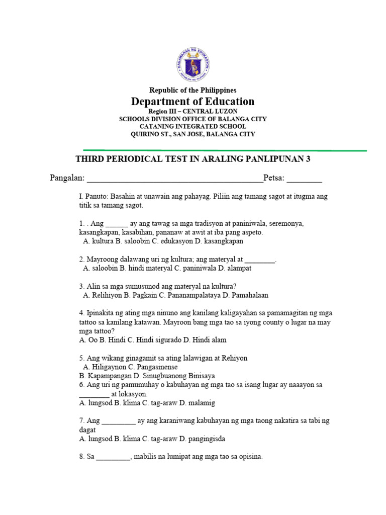 3rd Periodical Test AP | PDF