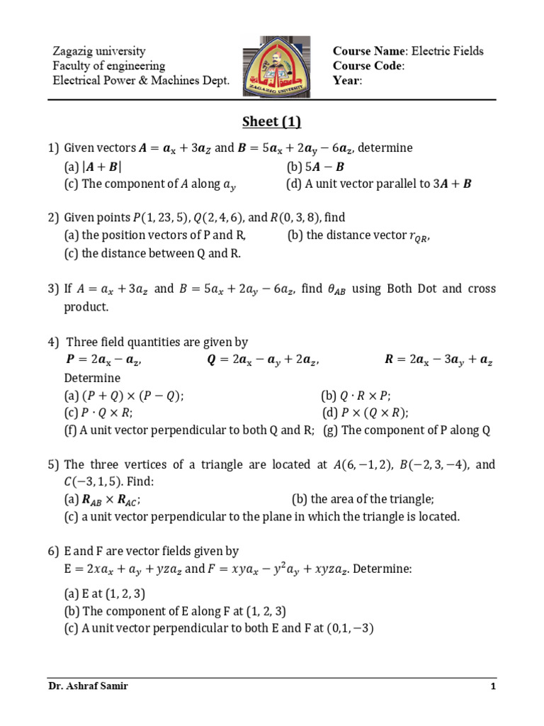 EF Sheet 1 | PDF | Euclidean Vector | Space