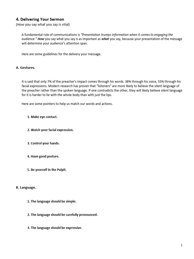 Effective Preaching 4. Deliver Your Message (Student Notes) | PDF ...