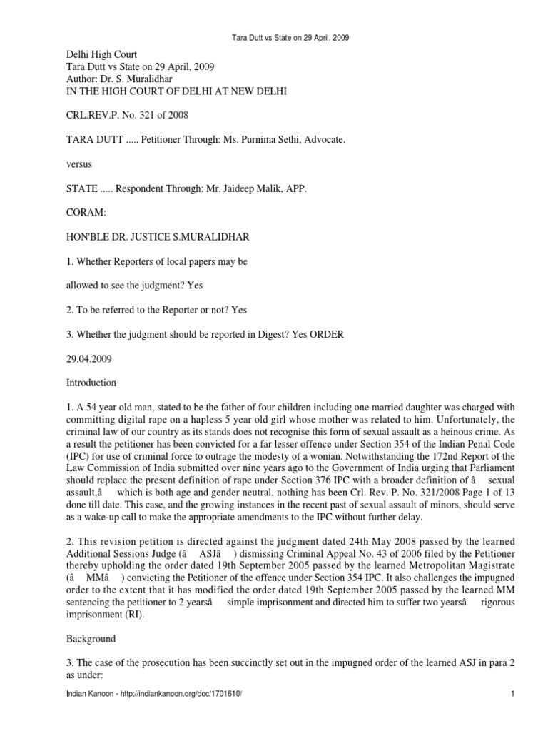 Delhi High Court Ruling on Sexual Assault Case | PDF | Assault | Sexual ...