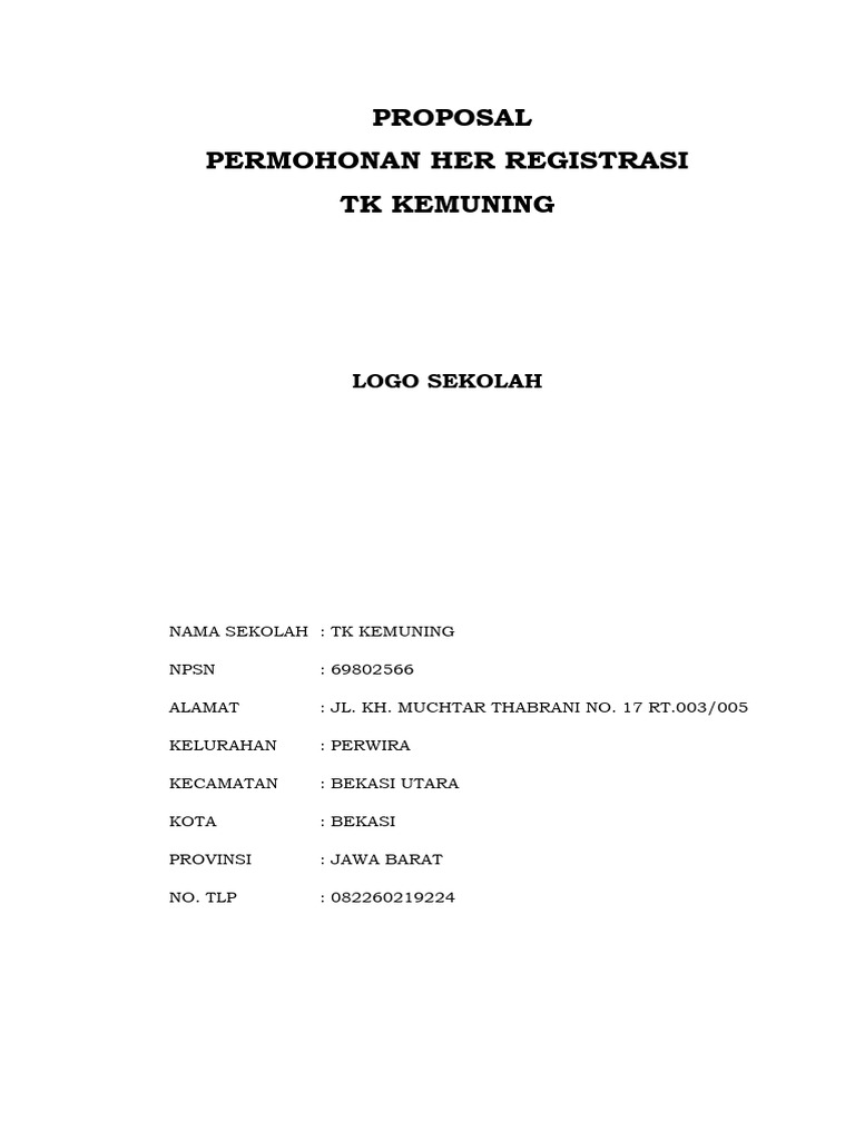 Fix Terbaru Contoh Format Proposal Permohonan Her Registrasi Paud (TK ...