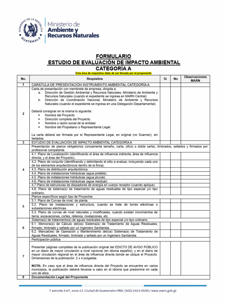 Formulario Estudio de Evaluacion de Impacto Ambiental para Proyectos Obras Industrias o ...